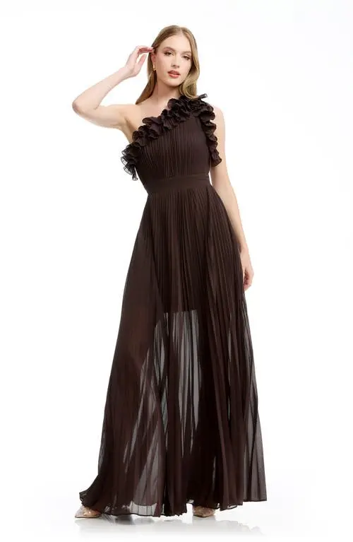 Dress The Population Vida One-shoulder Pleated Chiffon Gown - Mocha