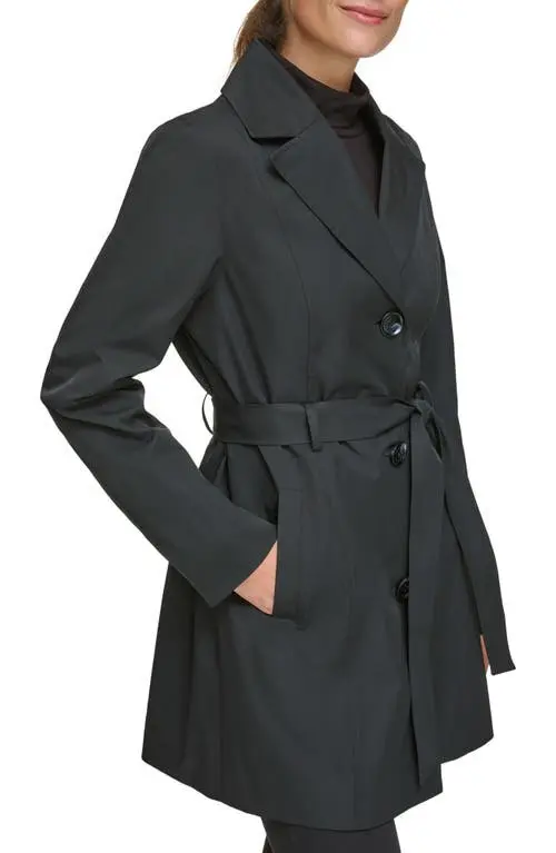 KENNETH COLE Belted Water-resistant Trench Coat - Black