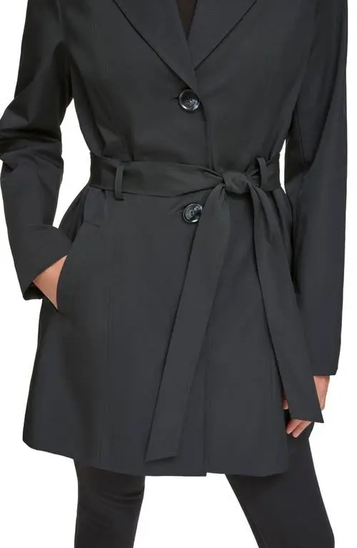 KENNETH COLE Belted Water-resistant Trench Coat - Black