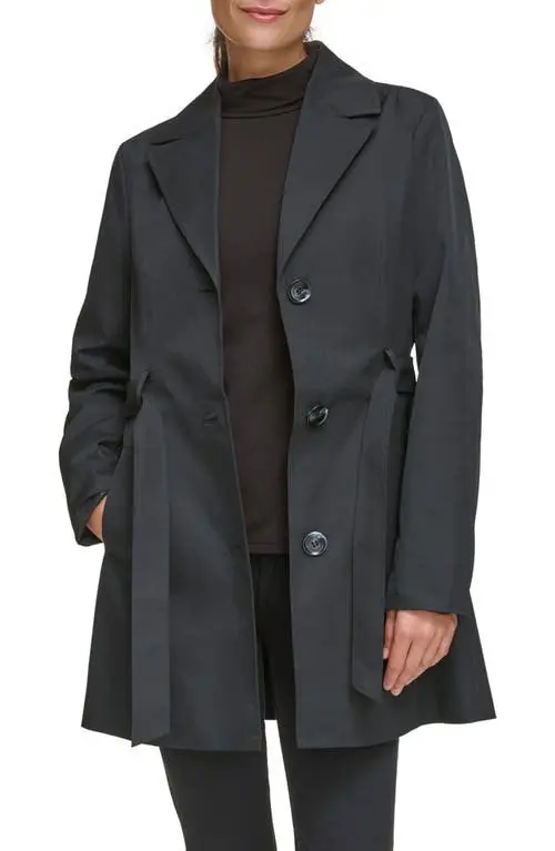 KENNETH COLE Belted Water-resistant Trench Coat - Black