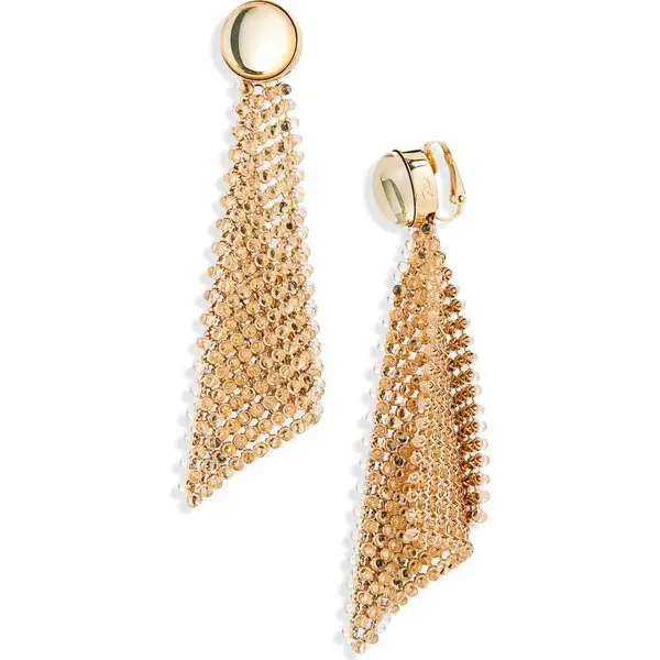 Rabanne Crystal Mesh Clip-on Drop Earrings - Gold / Transparent
