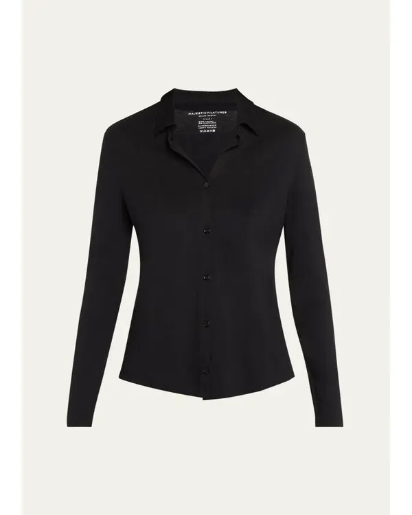 Majestic Filatures Soft Touch Button-front Shirt - Chocolate
