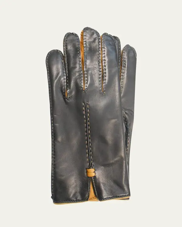 GUANTI GIGLIO FIORENTINO Two-tone Napa Leather Gloves - Black