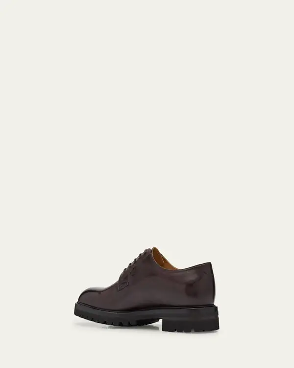 Bergdorf Goodman Lug-Sole Calfskin Derby Shoes - Dark Brown  display picture 1