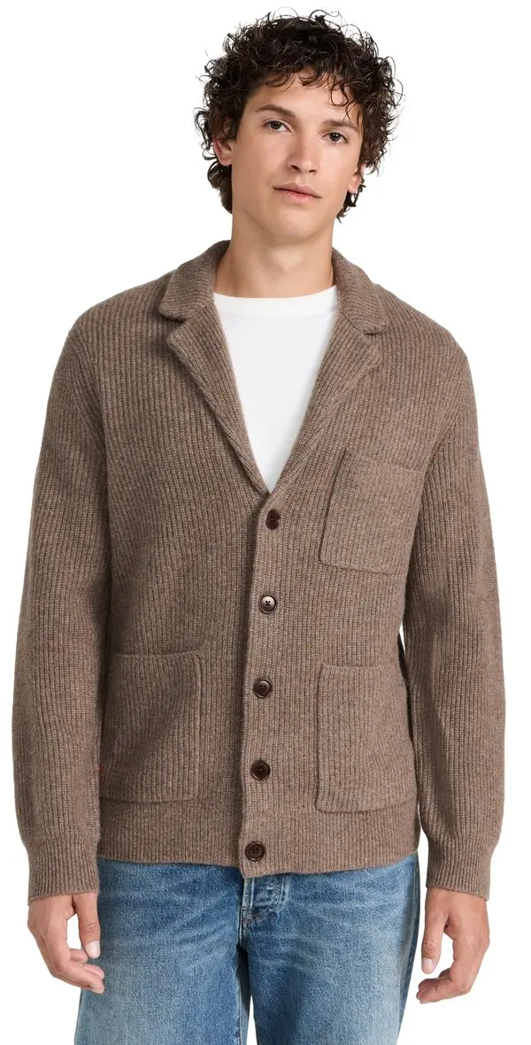ALEX MILL Mitchell Cardigan In Marled Cashmere - Heather Walnut