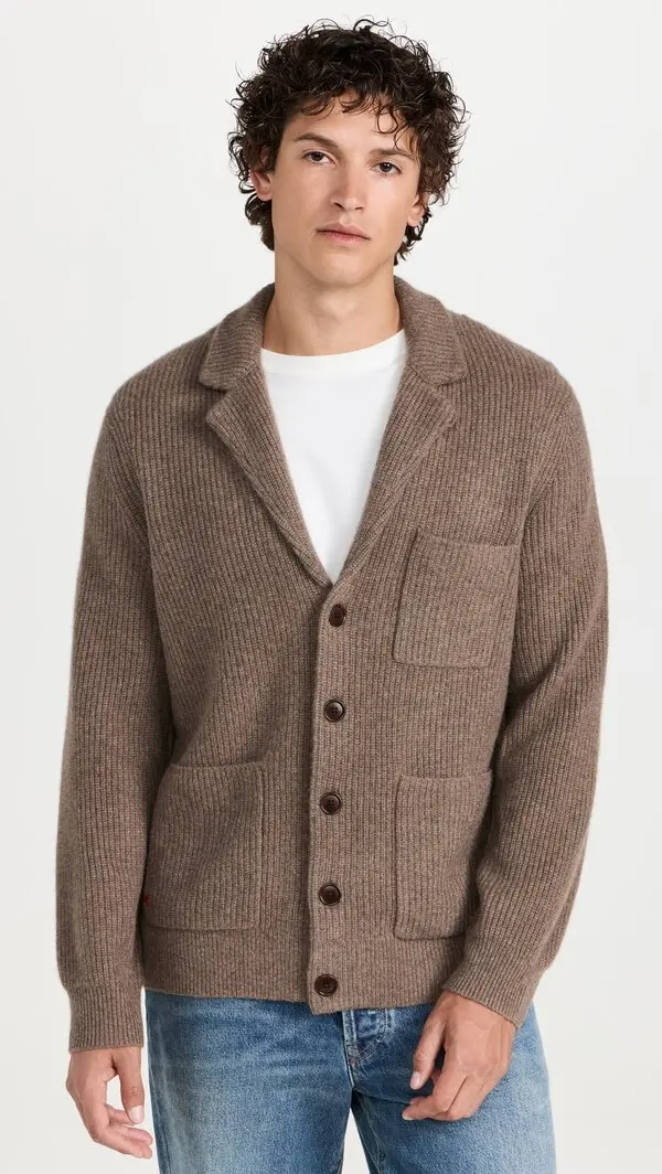 ALEX MILL Mitchell Cardigan In Marled Cashmere - Heather Walnut