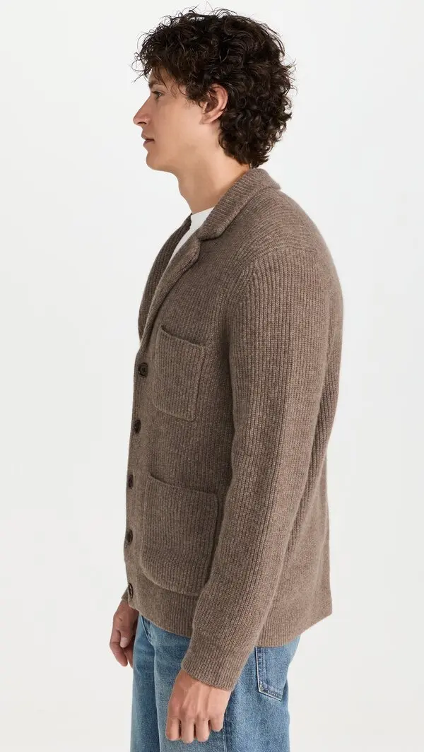 ALEX MILL Mitchell Cardigan In Marled Cashmere - Heather Walnut