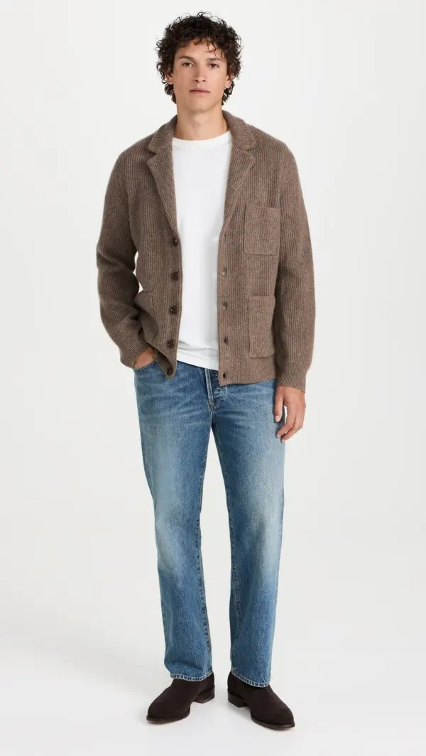ALEX MILL Mitchell Cardigan In Marled Cashmere - Heather Walnut