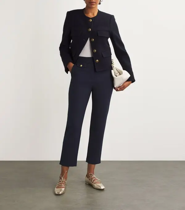 Veronica Beard Woven Cropped Renzo Trousers - Navy