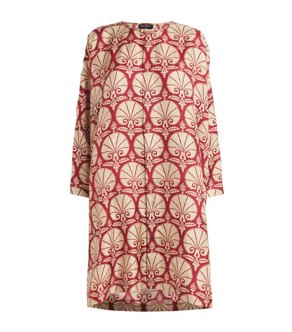 Eskandar Printed Silk Longline Shirt - Red