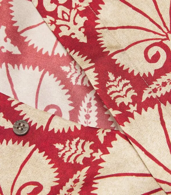 Eskandar Printed Silk Longline Shirt - Red