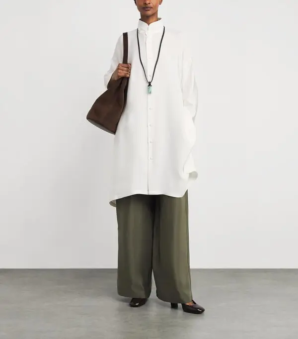 Eskandar Silk Longline Shirt - White