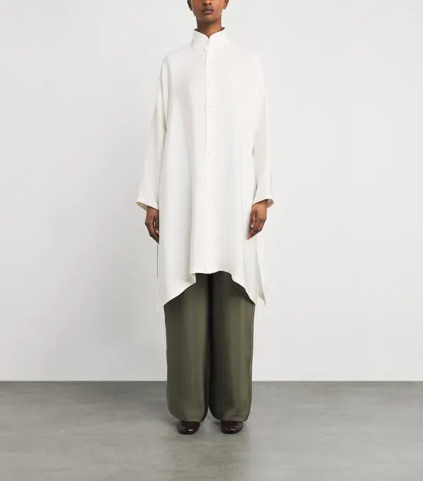 Eskandar Silk Longline Shirt - White