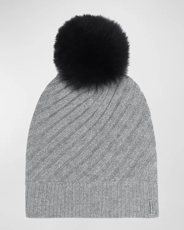 Gorski Cashmere Beanie With Shearling Pom - Gray Black