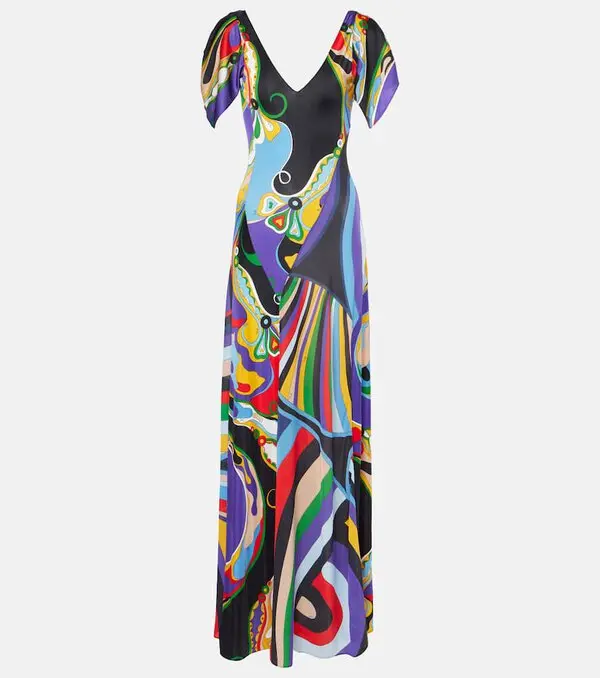 Emilio Pucci Orchidee And Iride Printed Jersey Gown