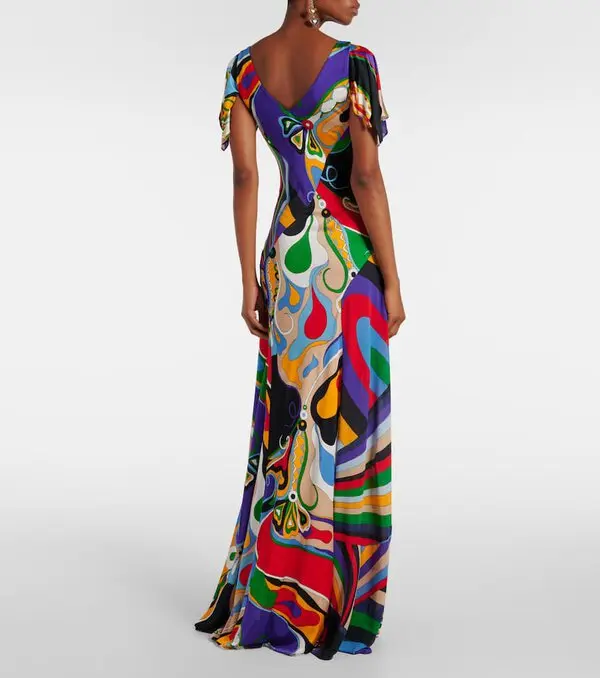 Emilio Pucci Orchidee And Iride Printed Jersey Gown