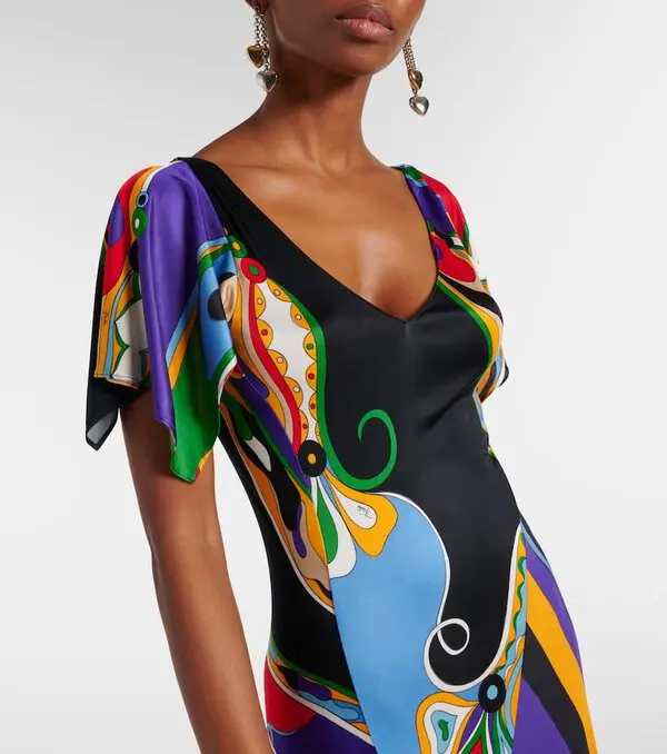 Emilio Pucci Orchidee And Iride Printed Jersey Gown