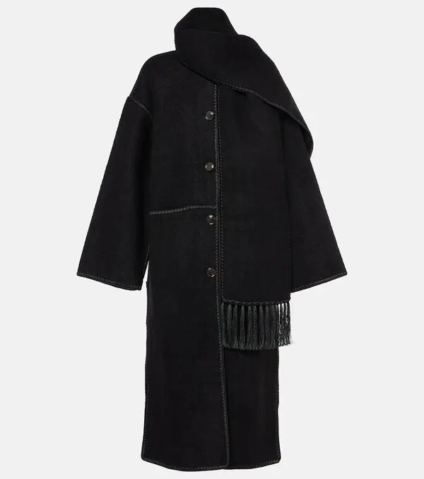 TOTEME Embroidered Wool-blend Scarf Coat - Black