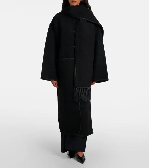 TOTEME Embroidered Wool-blend Scarf Coat - Black