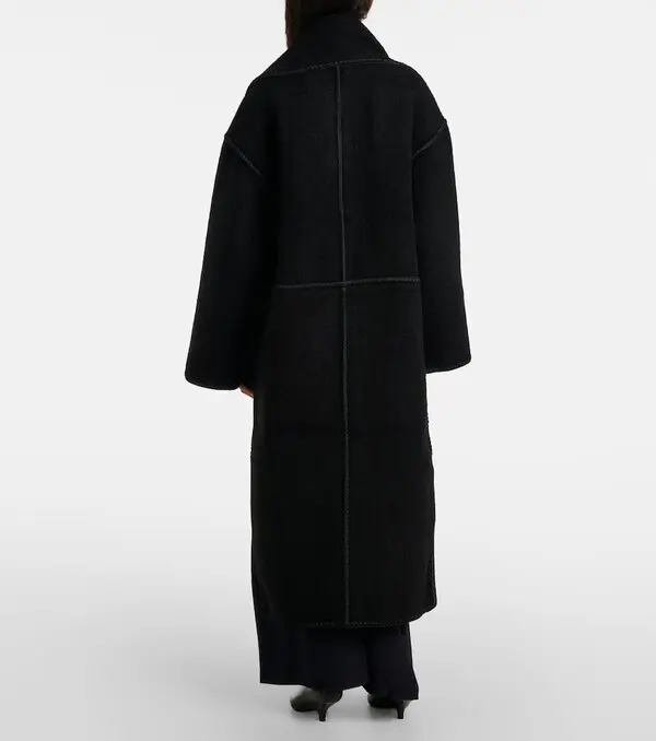 TOTEME Embroidered Wool-blend Scarf Coat - Black