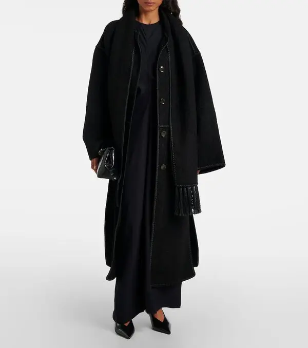 TOTEME Embroidered Wool-blend Scarf Coat - Black