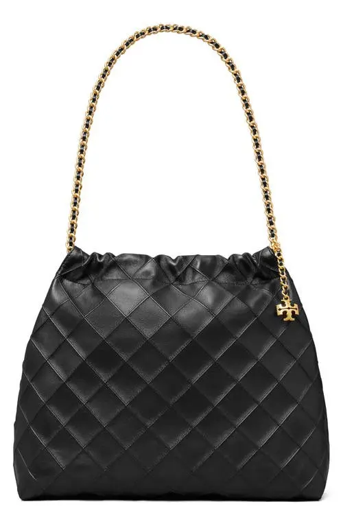 Tory Burch Fleming Quilted Leather Hobo Bag - Black