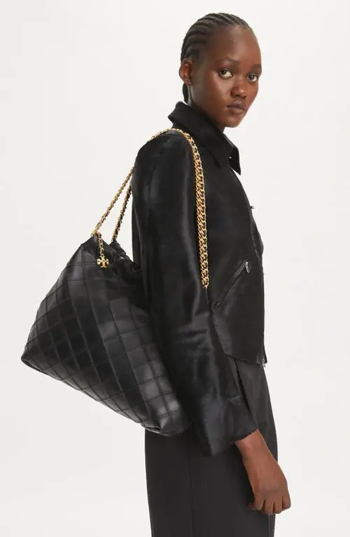 Tory Burch Fleming Quilted Leather Hobo Bag - Black