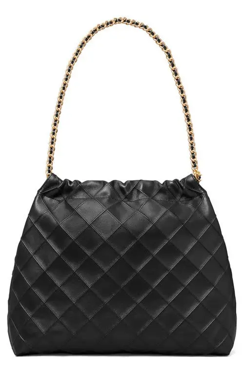 Tory Burch Fleming Quilted Leather Hobo Bag - Black