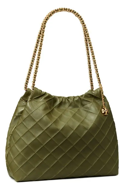 Tory Burch Fleming Quilted Leather Hobo Bag - Dark Olive