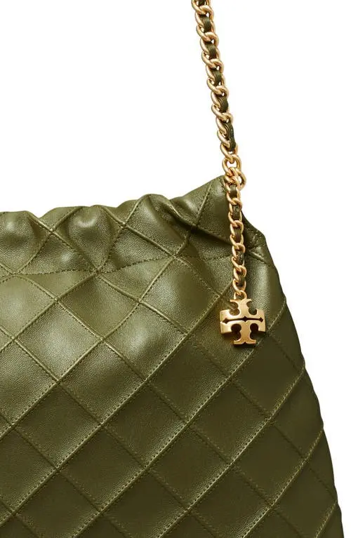 Tory Burch Fleming Quilted Leather Hobo Bag - Dark Olive