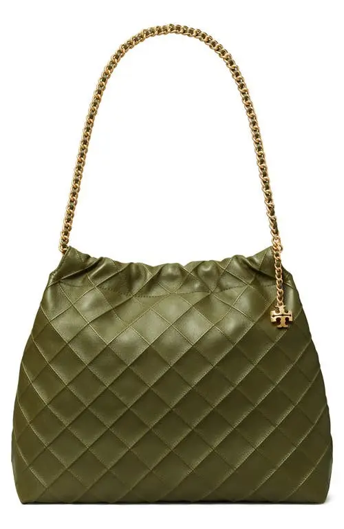 Tory Burch Fleming Quilted Leather Hobo Bag - Dark Olive