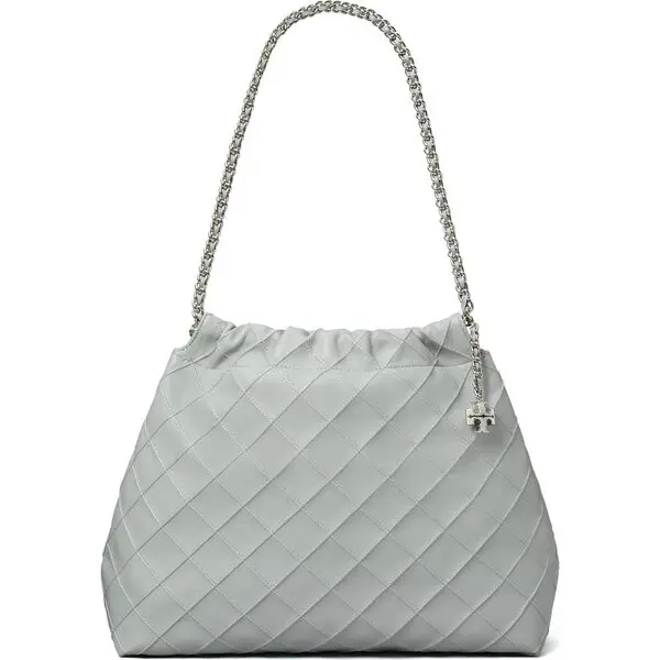 Tory Burch Fleming Quilted Leather Hobo Bag - Gray