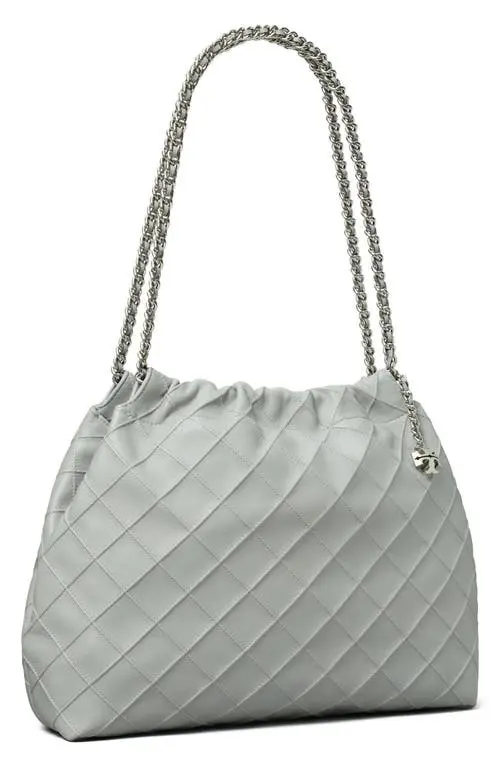 Tory Burch Fleming Quilted Leather Hobo Bag - Gray
