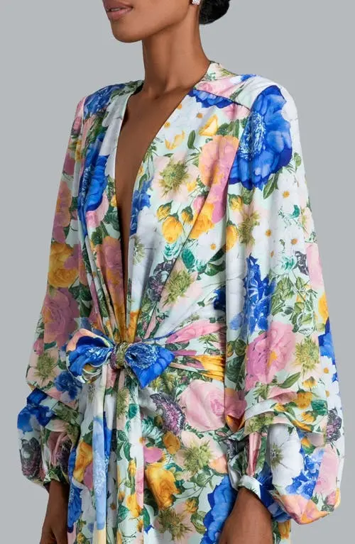 GHRAIL Millie Tie Belt Long Sleeve Satin Gown
