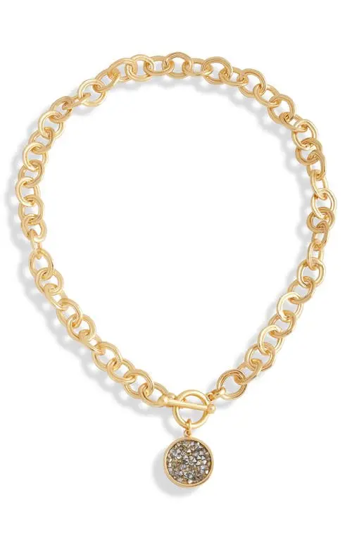 KARINE SULTAN Pavé Cubic Zirconia Coin Pendant Necklace - Gold