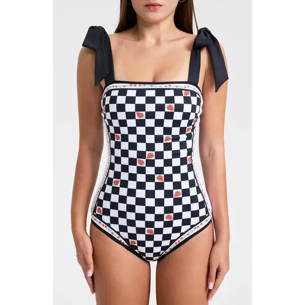 JESSIE ZHAO NEW YORK Checkerboard Imagination Reversible One-piece Swimsuit - Black