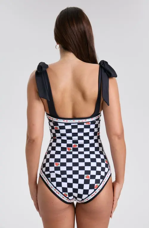 JESSIE ZHAO NEW YORK Checkerboard Imagination Reversible One-piece Swimsuit