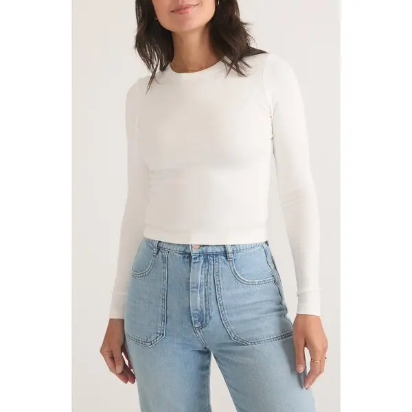 Marine Layer Lexi Sun-in Rib Long Sleeve T-shirt - White