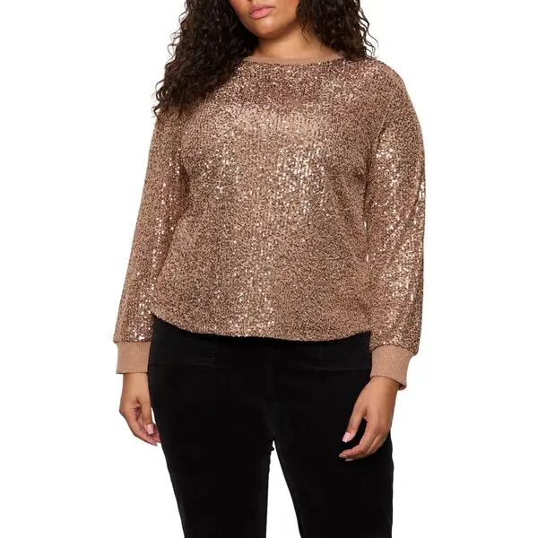 Sanctuary Sequin Long-sleeve Top - Mocha Brown