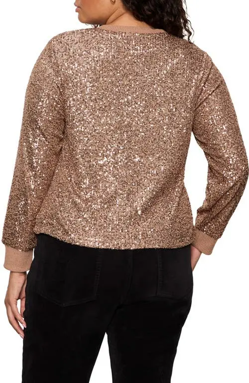 Sanctuary Sequin Long-sleeve Top - Mocha Brown