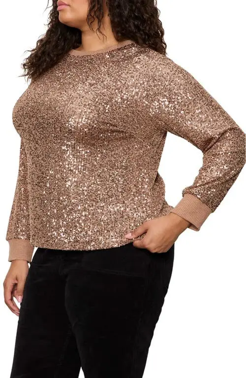 Sanctuary Sequin Long-sleeve Top - Mocha Brown