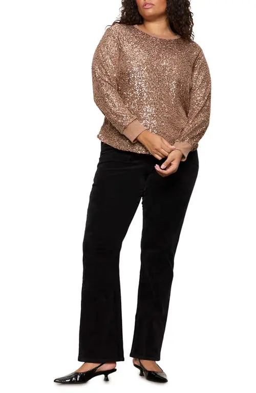 Sanctuary Sequin Long-sleeve Top - Mocha Brown