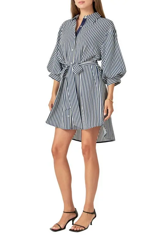 English Factory Stripe Belted Shirt Dress