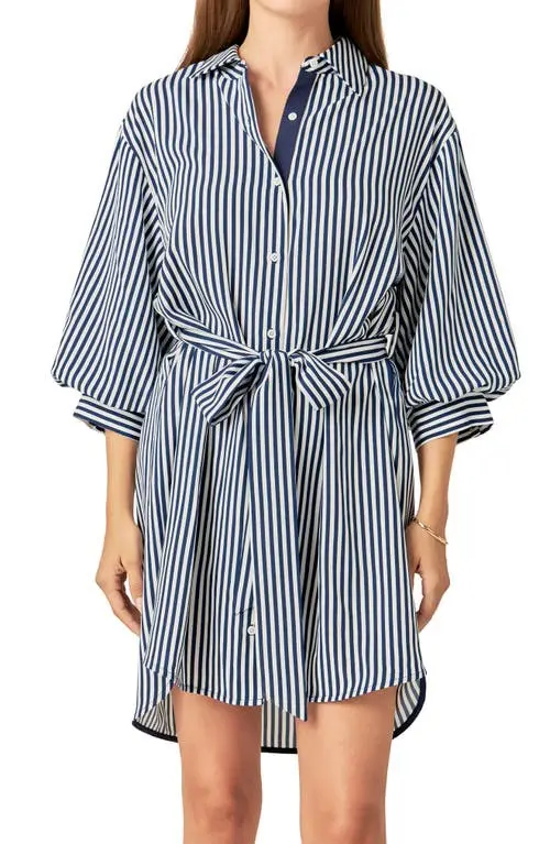 English Factory Stripe Belted Shirt Dress