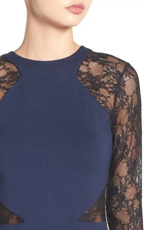 French Connection Viven' Lace Long Sleeve Sheath Dress - Nocturnal/Black |  Editorialist