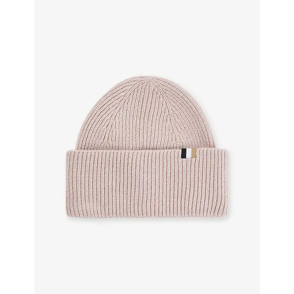 Hugo Boss Ribbed Knitted Beanie Hat - Bright Pink