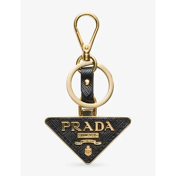 Prada Saffiano Leather And Metal Keychain - Black