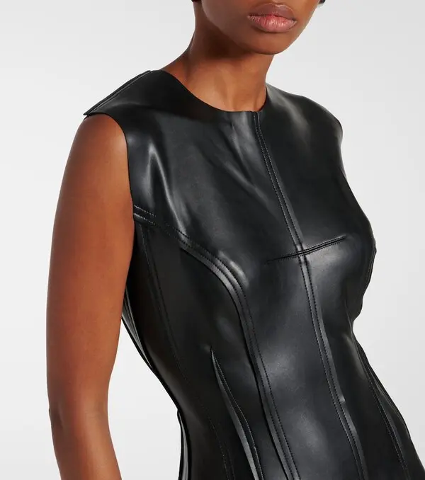 norma kamali leather dress Norma Kamali Grace Sleeveless Faux-Leather Fit & Flare Midi Dress