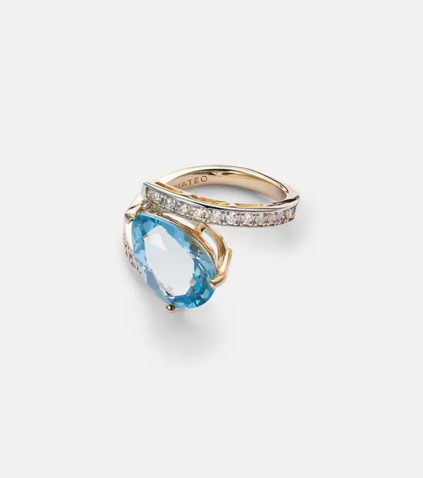 Mateo Slanted 14kt Gold Ring With Topaz And Diamonds - Yellow