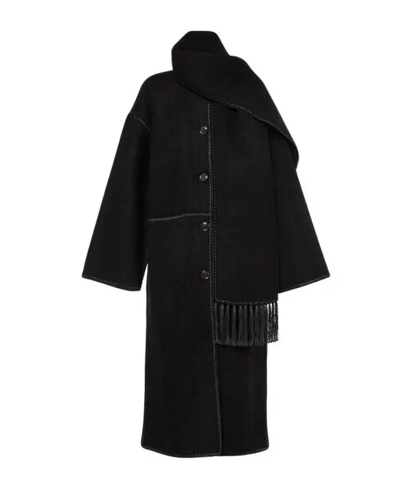 TOTEME Embroidered Wool-blend Scarf Coat - Black
